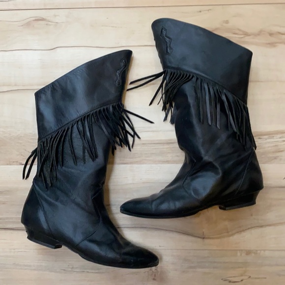 Topo Designs | Shoes | Topy Black Leather Fringe Bootie Size 6 | Poshmark